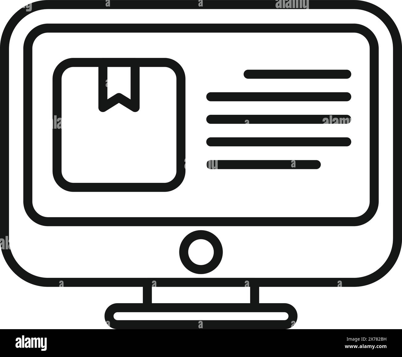 Black and white line art of a computer monitor displaying a webpage with a bookmark icon Stock ...