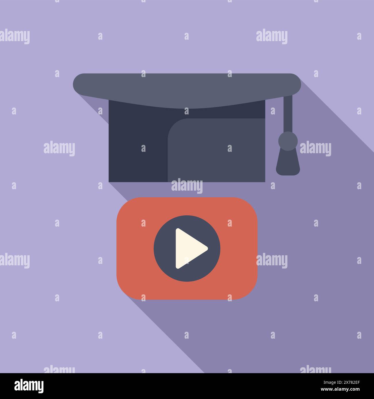 Flat design of a graduation cap over play button, symbolizing elearning ...