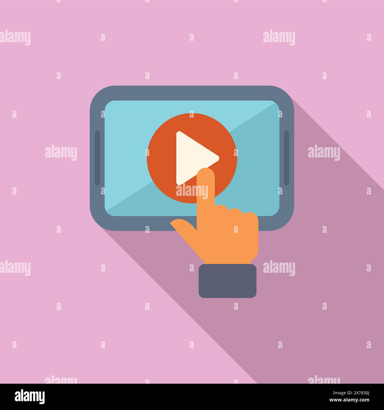 Graphic of a hand pressing the play button on a mobile device with a ...