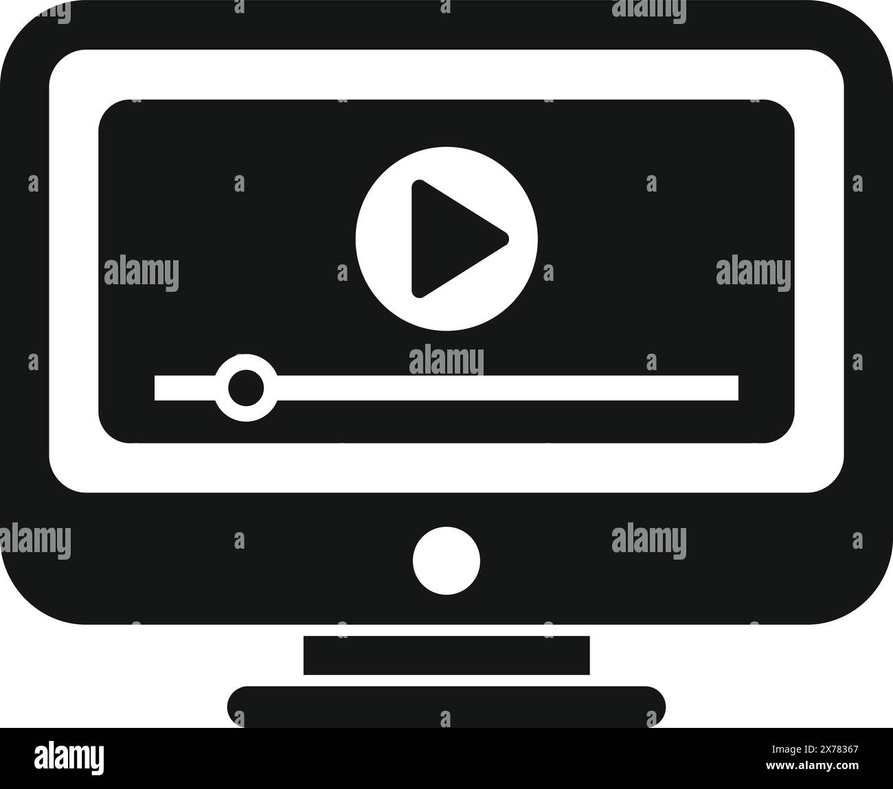 Black and white icon of a computer monitor displaying a video player ...