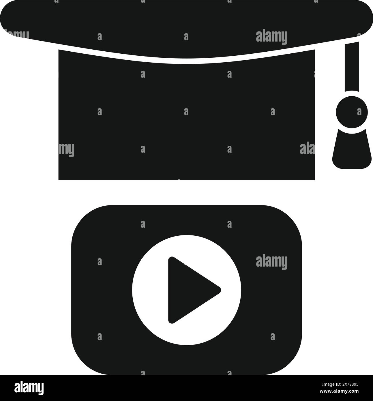 Black silhouette icons of a graduation cap and a multimedia play button ...