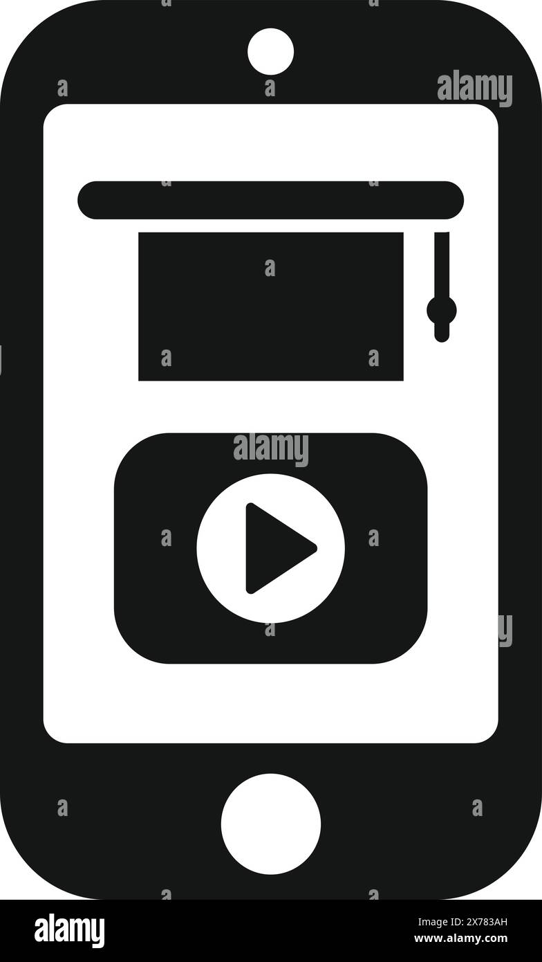 Black and white vector icon of a smartphone with a video playback ...