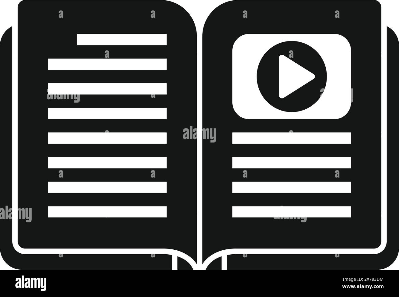 Vector illustration of an open book with a play video symbol on one ...