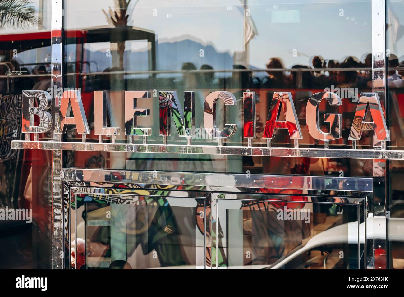Cannes, France - August 3, 2023 : Sign board of the Balenciaga boutique ...