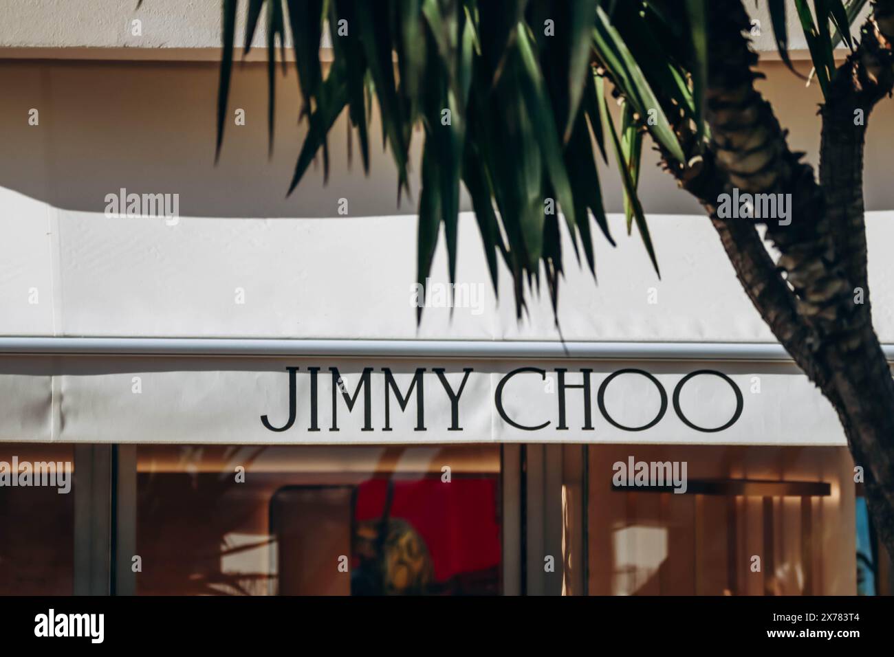 Cannes, France - August 3, 2023 : Sign board of the Jimmy Choo boutique ...