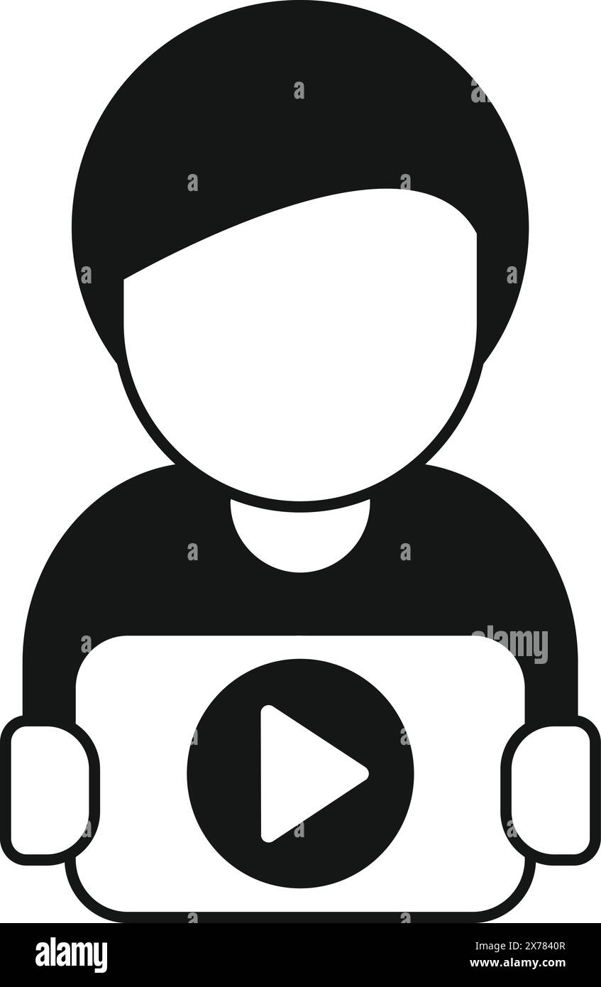 Vector illustration of a stylized person holding a large play button ...