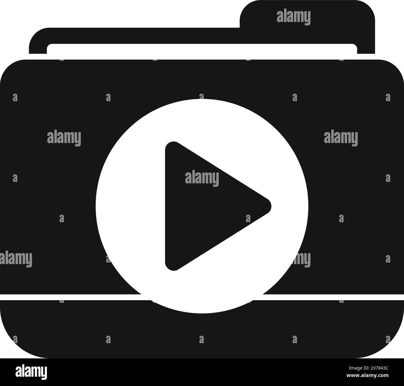 Minimalist black and white graphic of a folder with a video play symbol ...