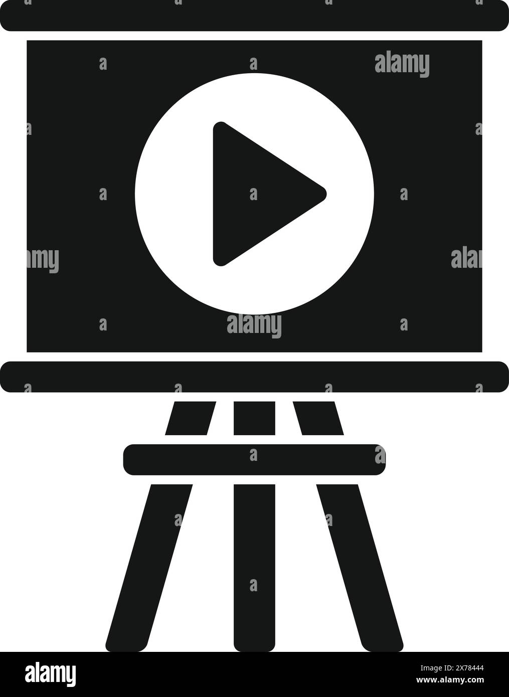 Black and white illustration of a presentation board with a play symbol ...