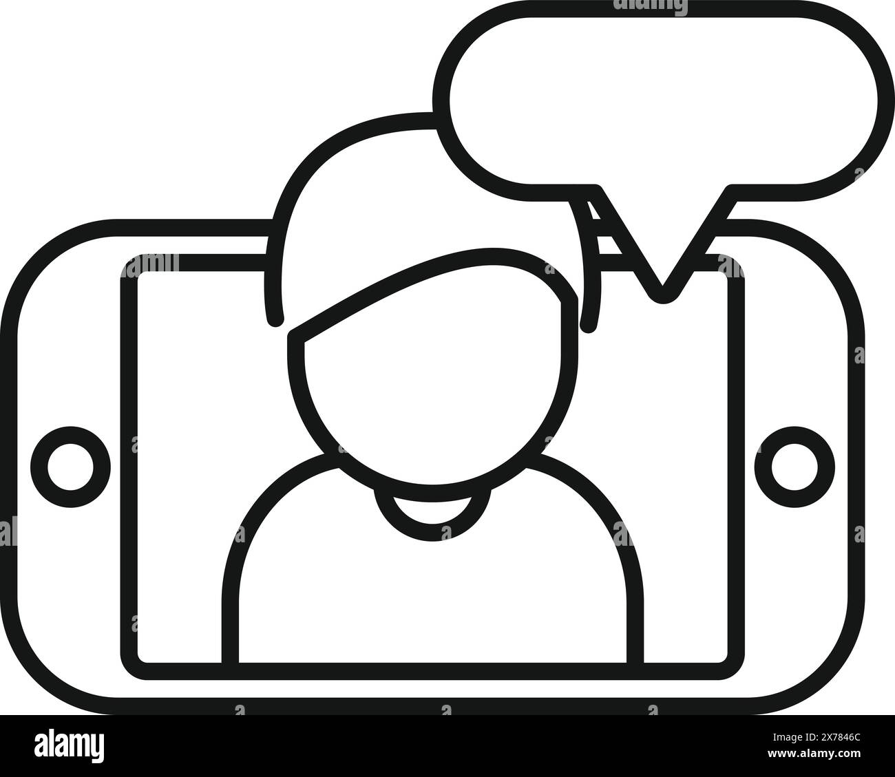 Linear icon depicting a person video chatting on a smartphone with a ...