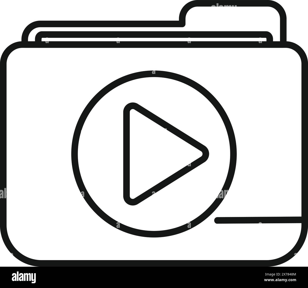 Line art icon of a folder with a play button symbol, representing video ...
