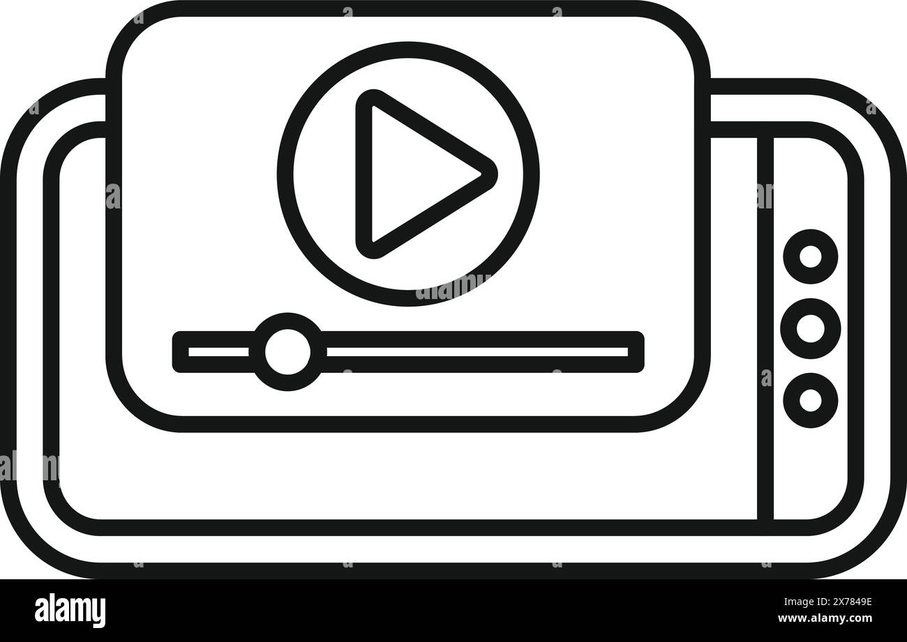 Black and white vector illustration of a video player with a play ...