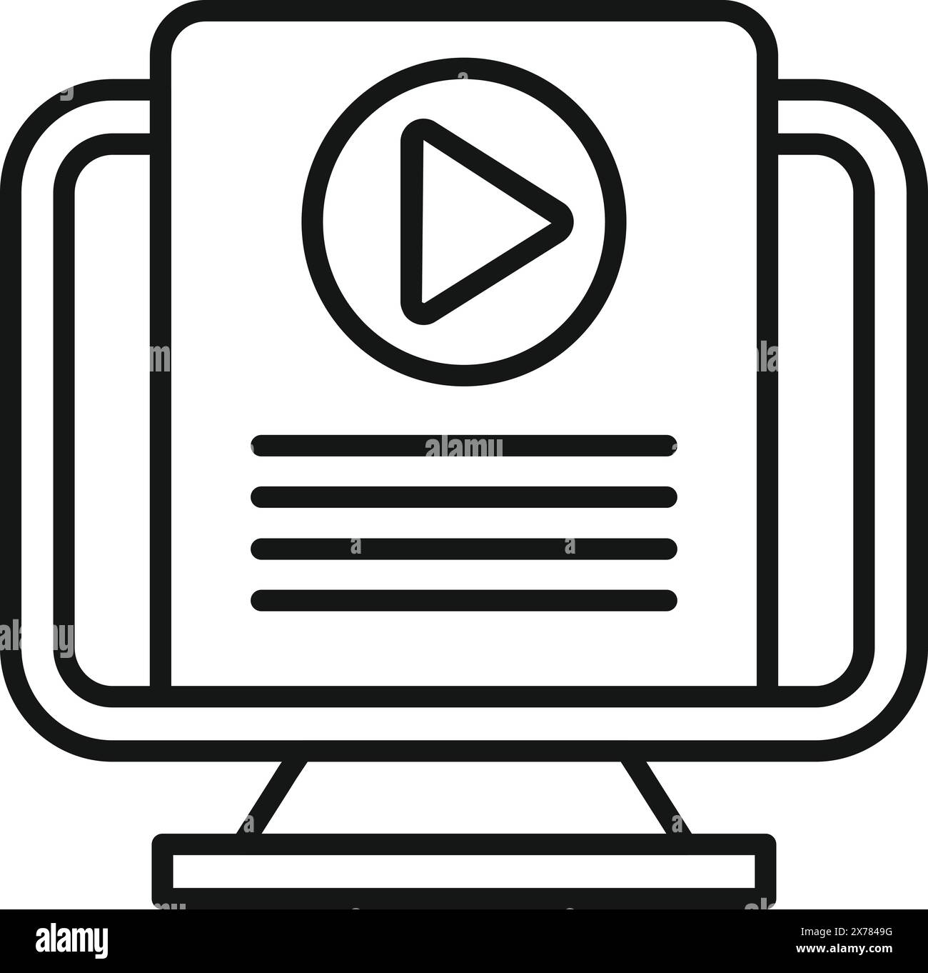 Black and white line art icon of a video streaming interface on a desktop monitor Stock Vector ...