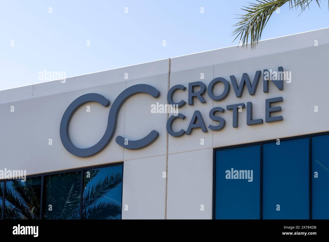 Close up of Crown Castle logo sign on the office building in Chandler ...