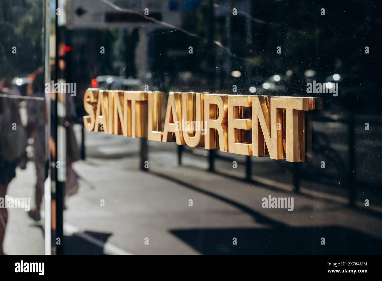 Cannes, France - August 3, 2023 : Sign board of the Saint Laurent ...