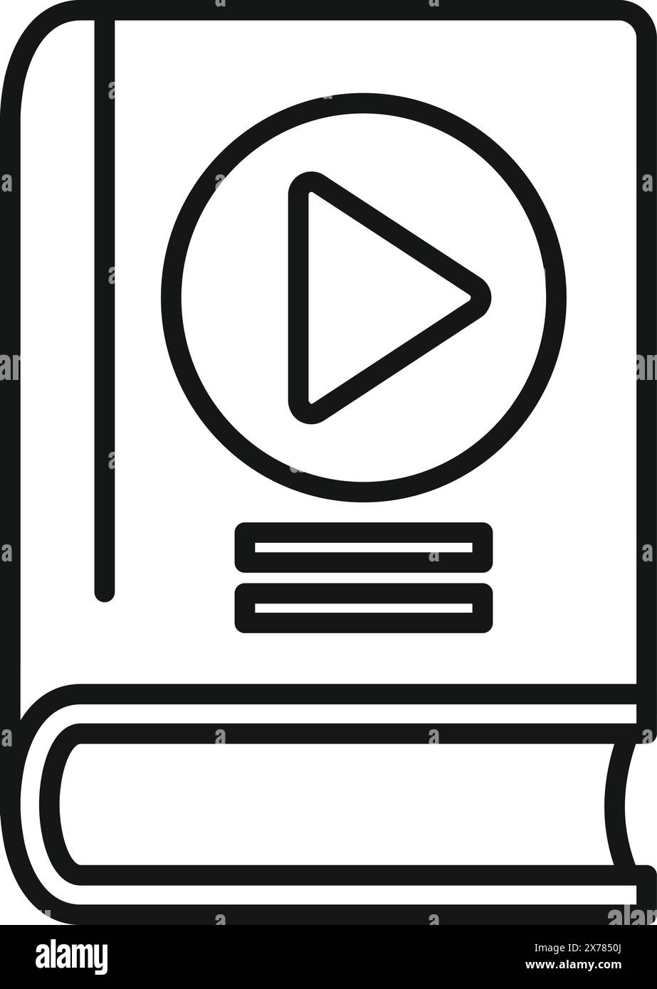 Simple line art illustration of a book with a play button, symbolizing ...
