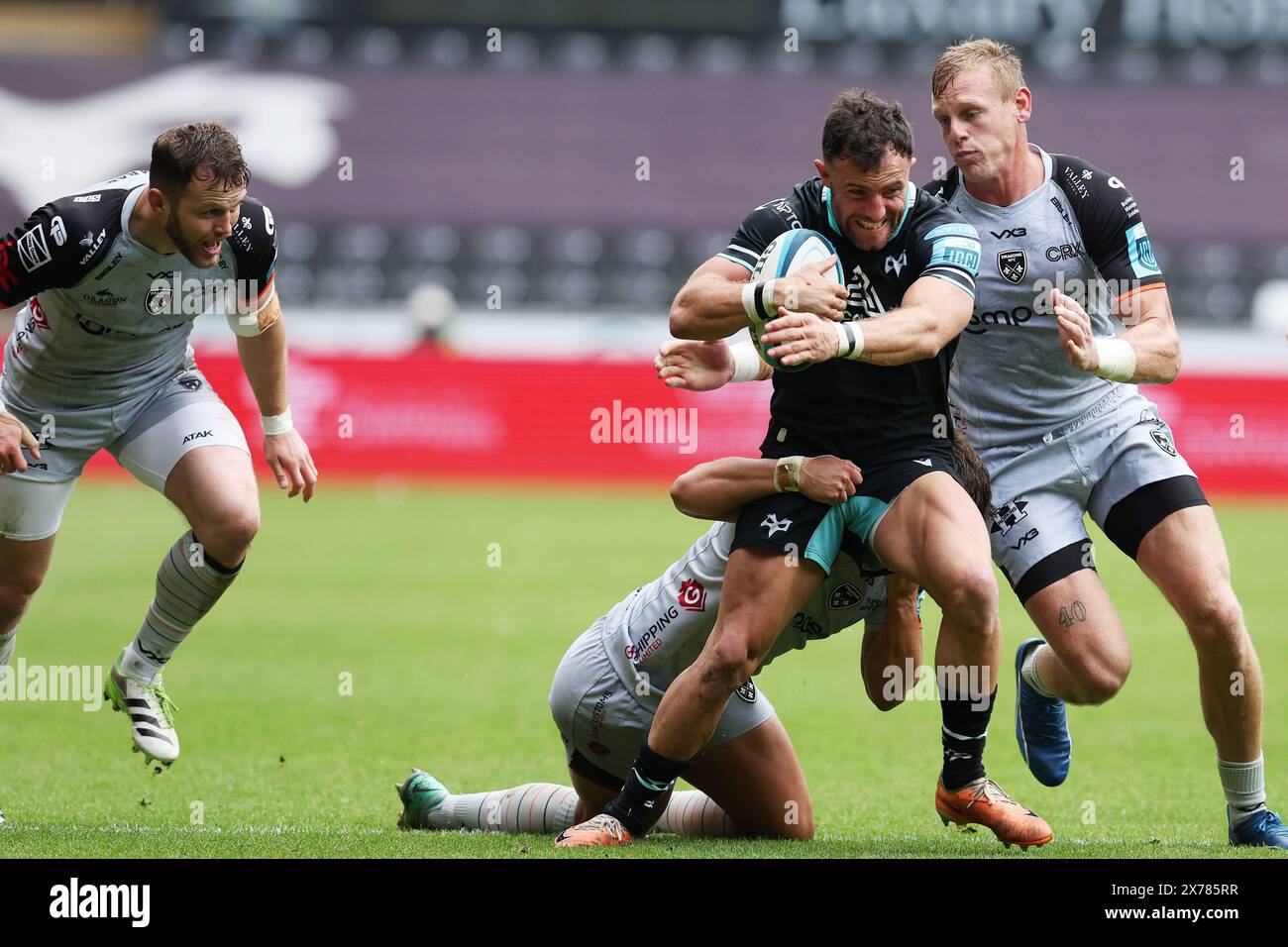 Swansea, UK. 18th May, 2024. Luke Morgan of the Ospreys breaks through ...
