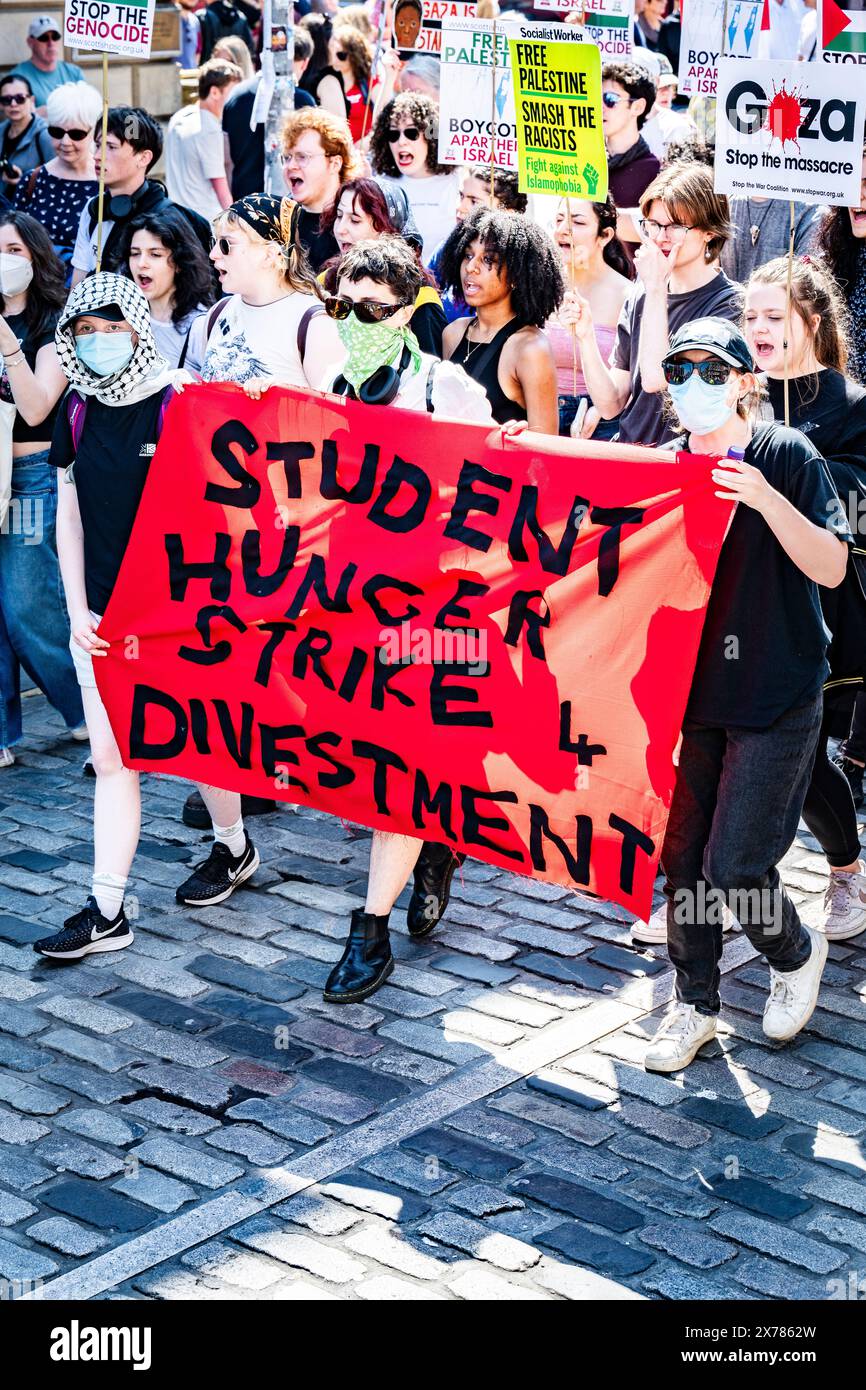 Edinburgh, Scotland. 18 May 2024. Protesters gather at Waverley Bridge ...