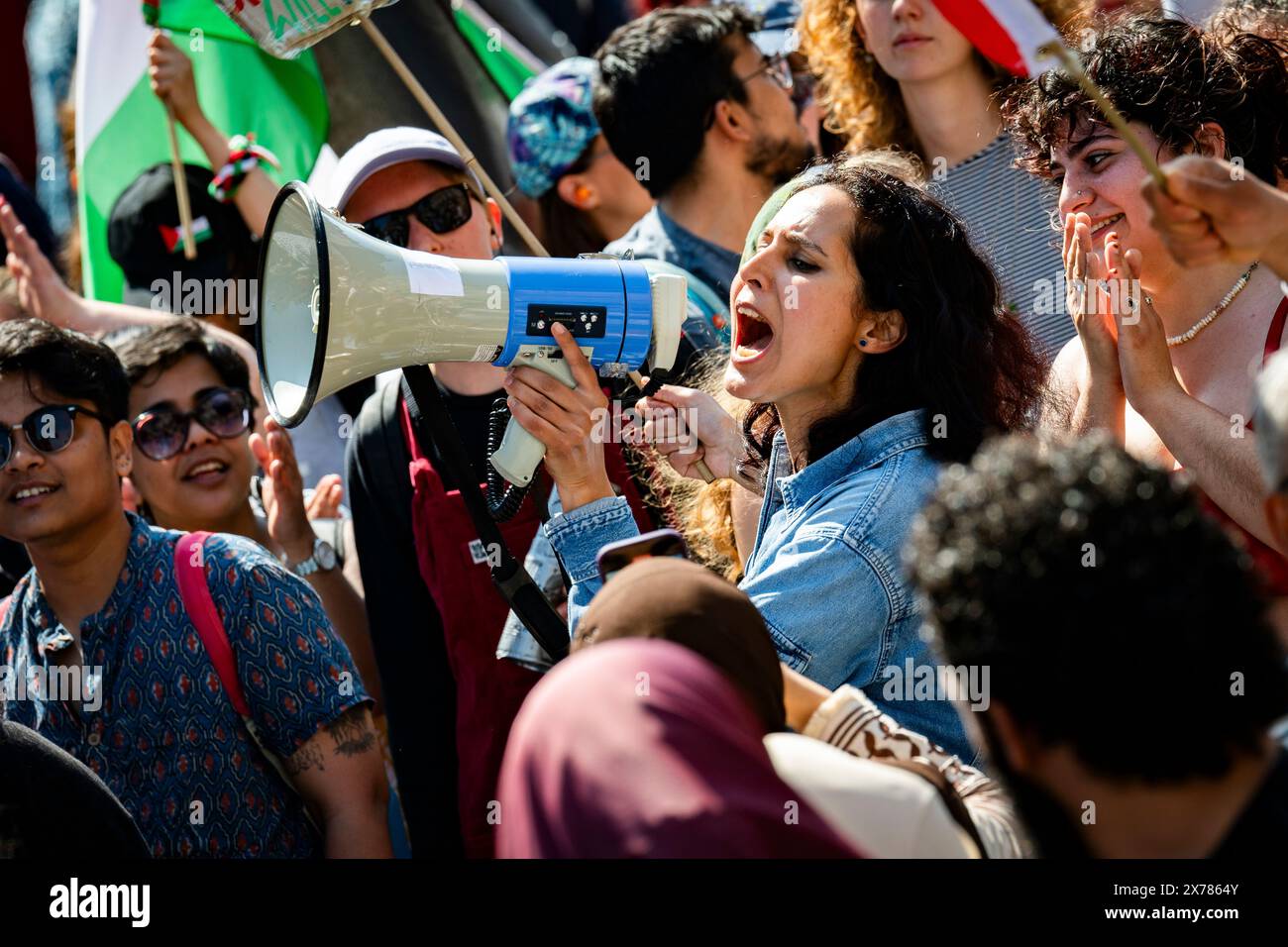 Edinburgh, Scotland. 18 May 2024. Protesters gather at Waverley Bridge ...