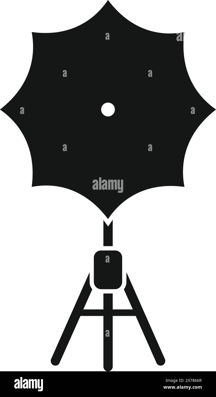 Black silhouette of a studio lighting umbrella setup, isolated on a ...