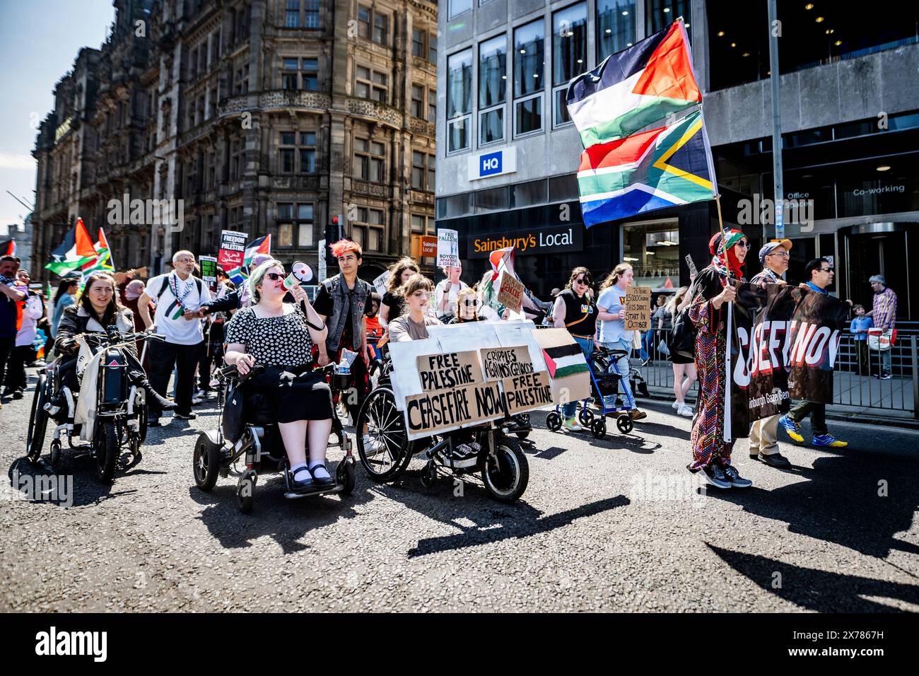 Edinburgh, Scotland. 18 May 2024. Protesters gather at Waverley Bridge ...