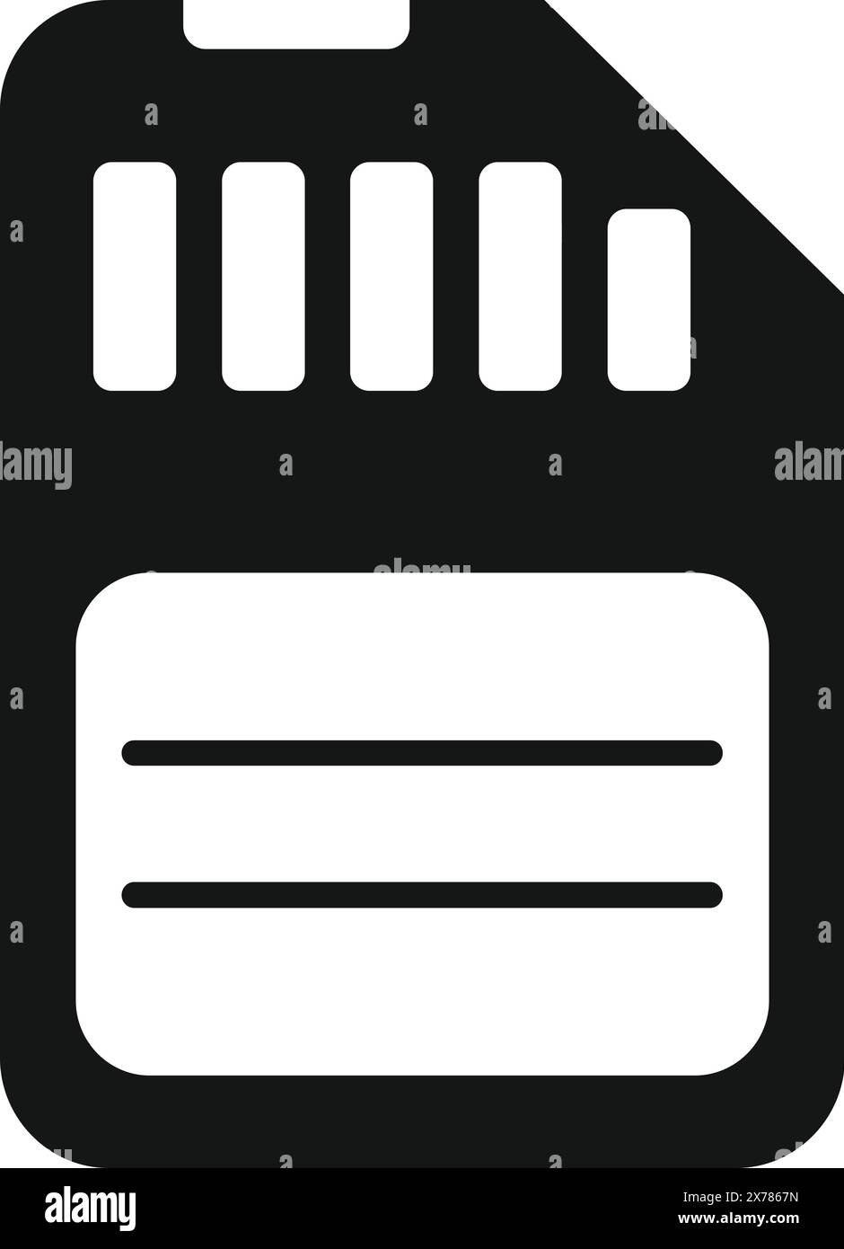 Graphic image of a black sd card icon on a white background for use in ...