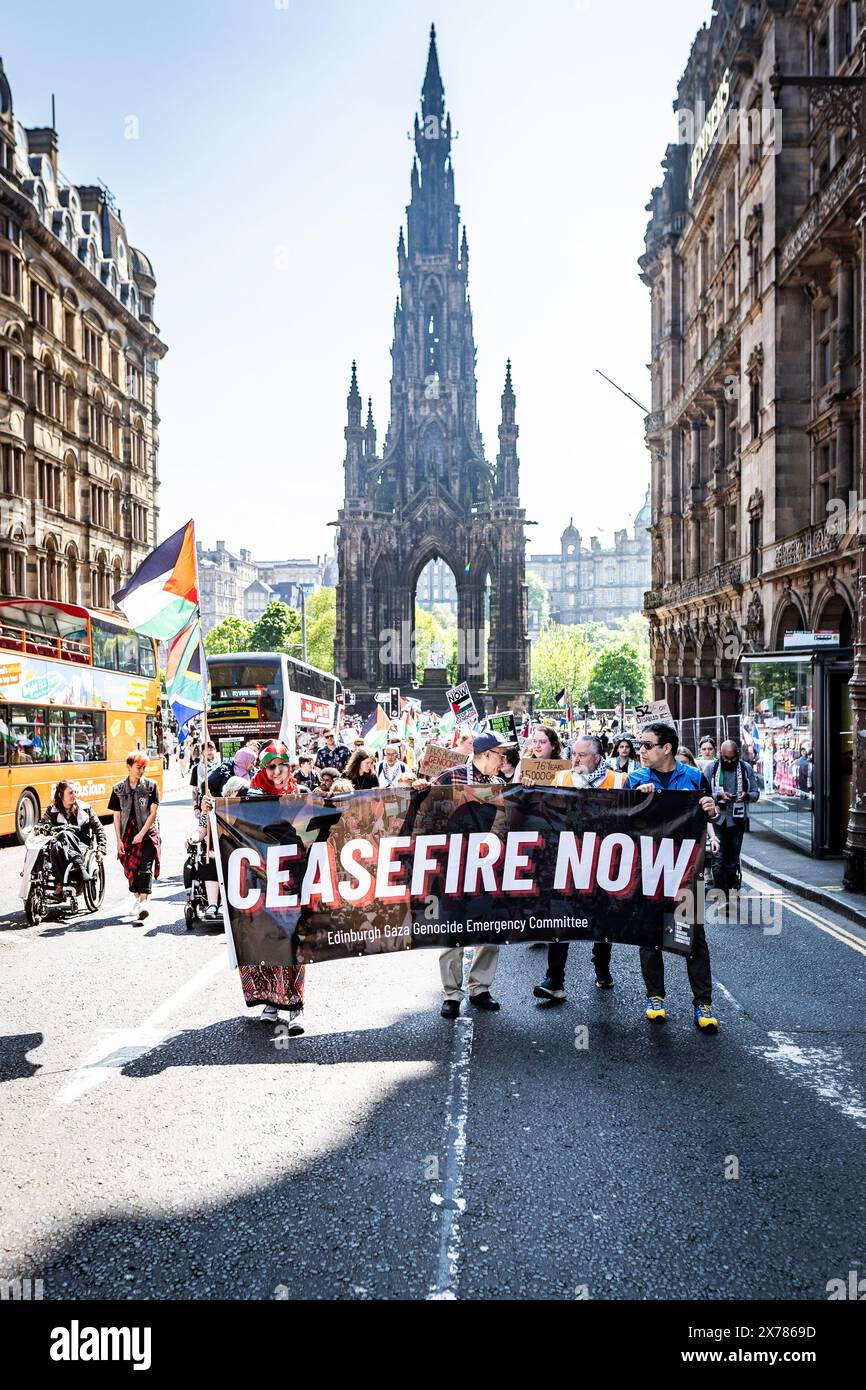 Edinburgh, Scotland. 18 May 2024. Protesters gather at Waverley Bridge ...