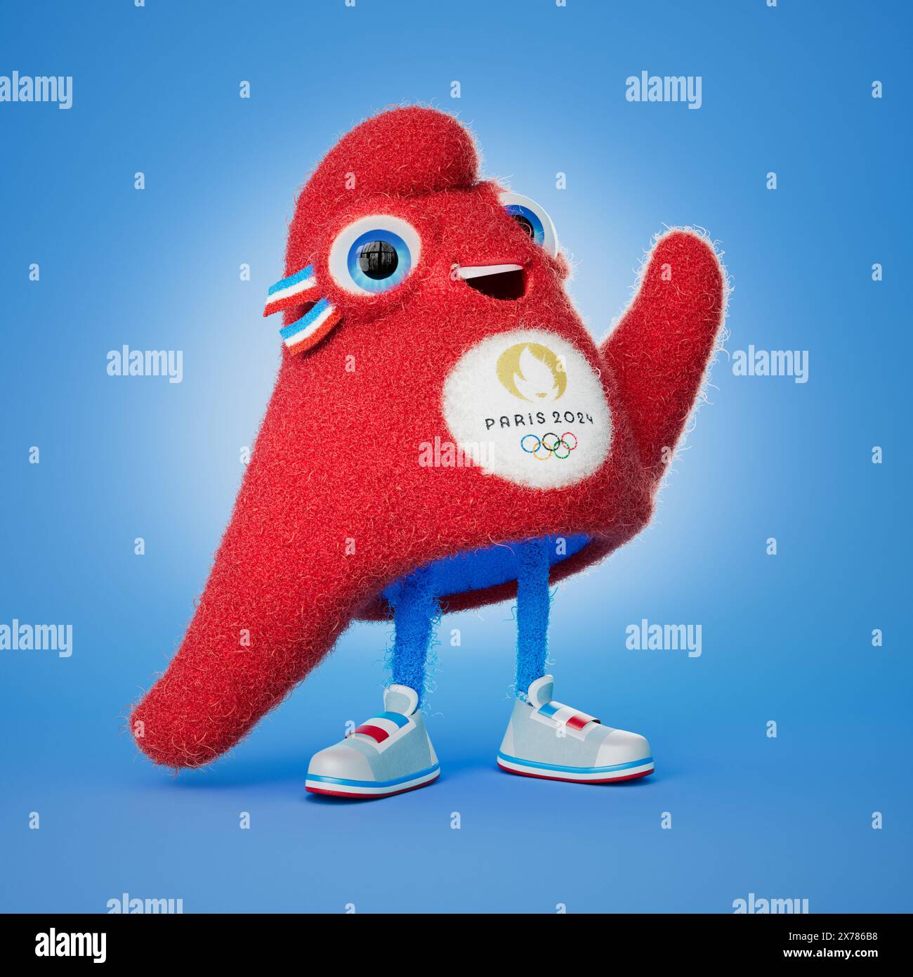 3D rendering of "The Phryges," the Paris Olympics mascot. These ...
