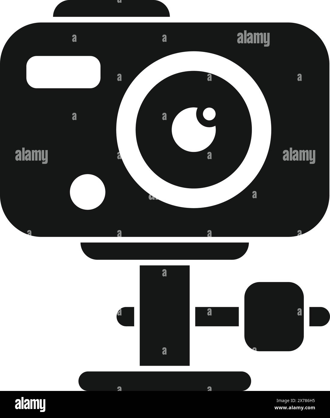 Vector illustration of a black and white icon representing a dslr ...