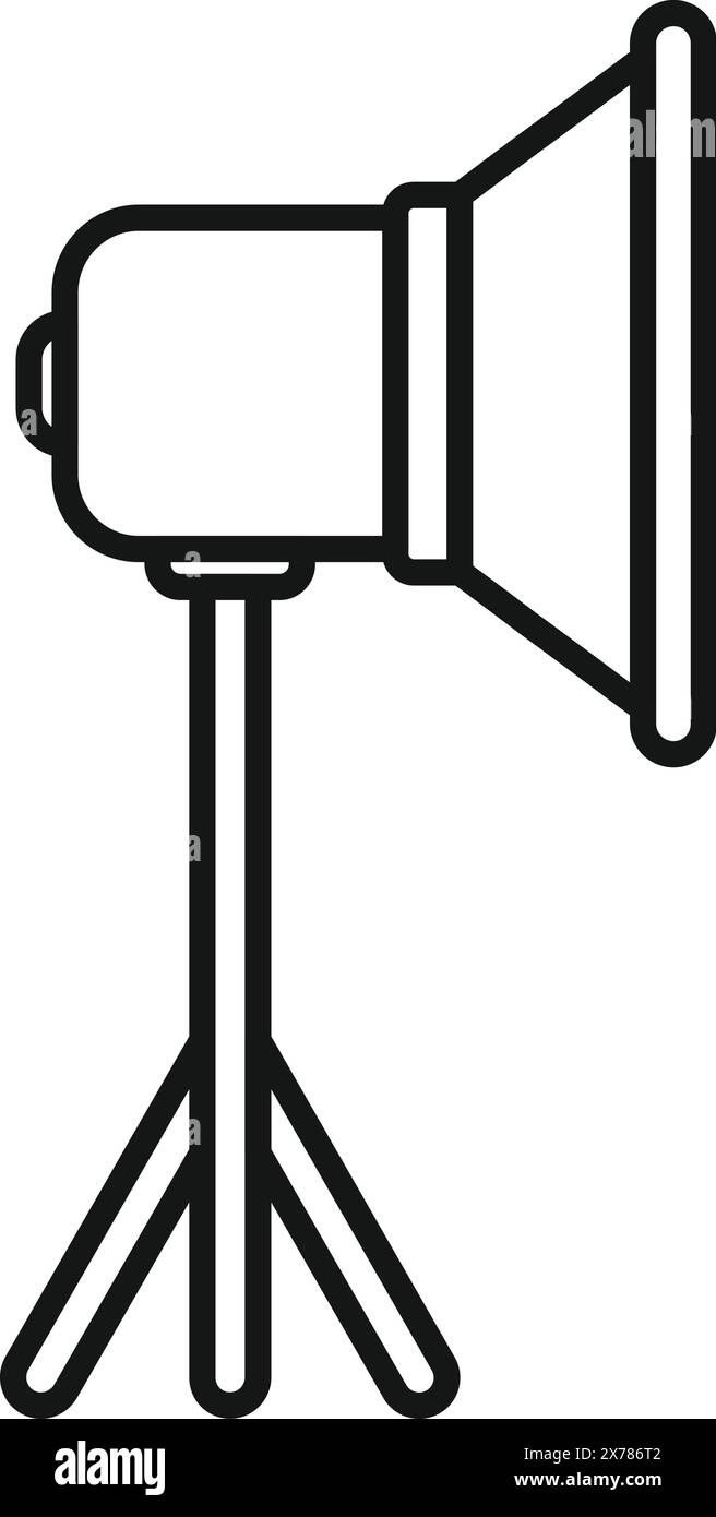 Studio spotlight icon outline in vector illustration on a tripod ...