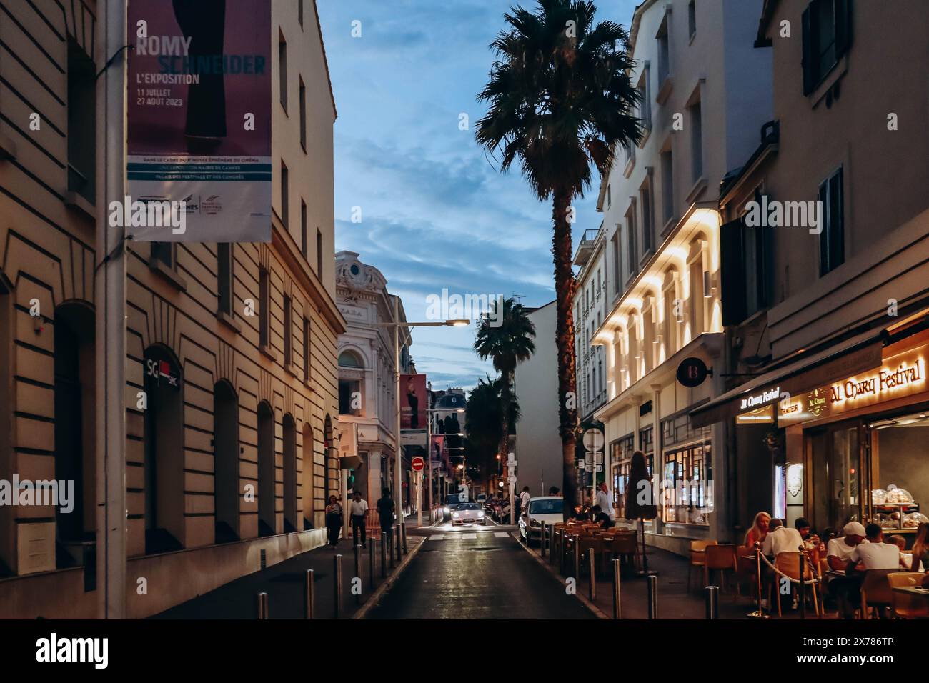 Cannes, France - August 3, 2023 : Evening view of Cannes city center ...