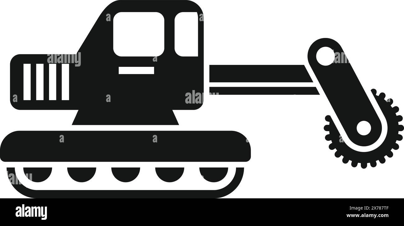 Black vector icon of a tracked excavator with a saw attachment for ...
