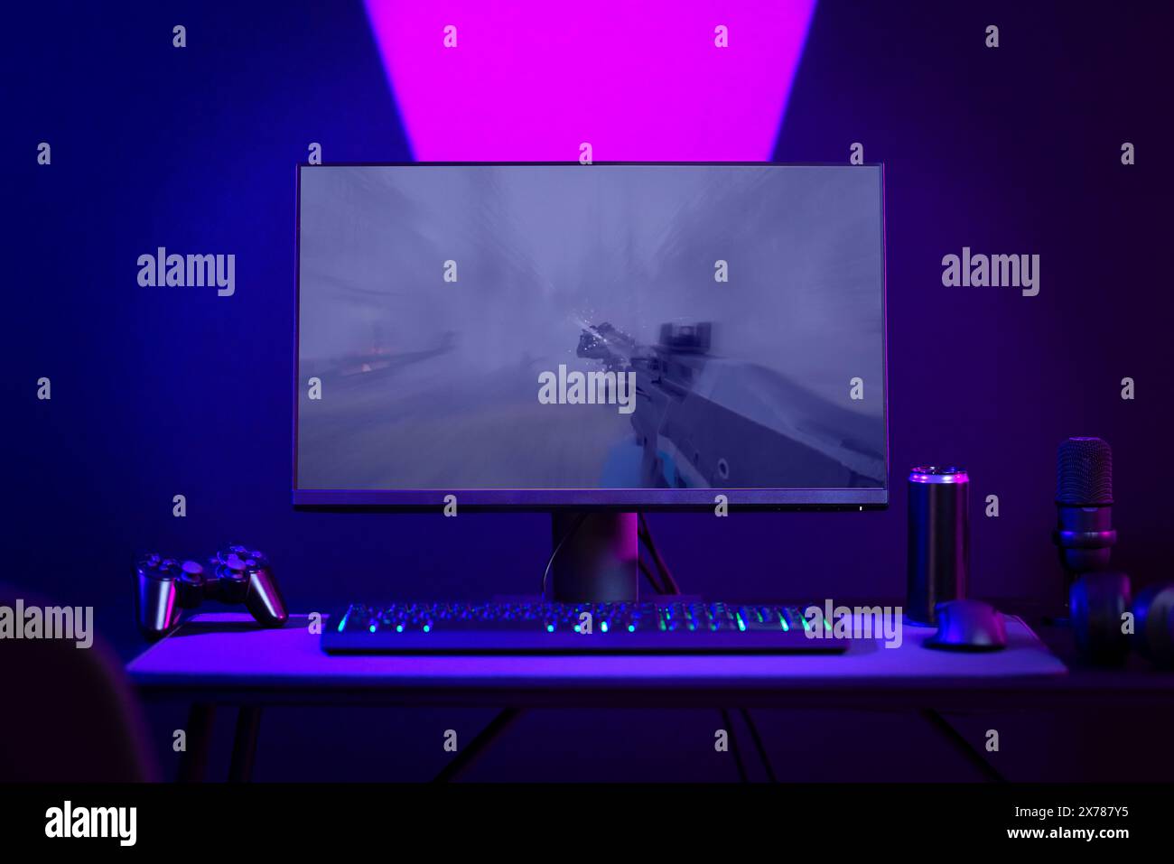 Modern gaming setup with colorful lighting and essential accessories ...