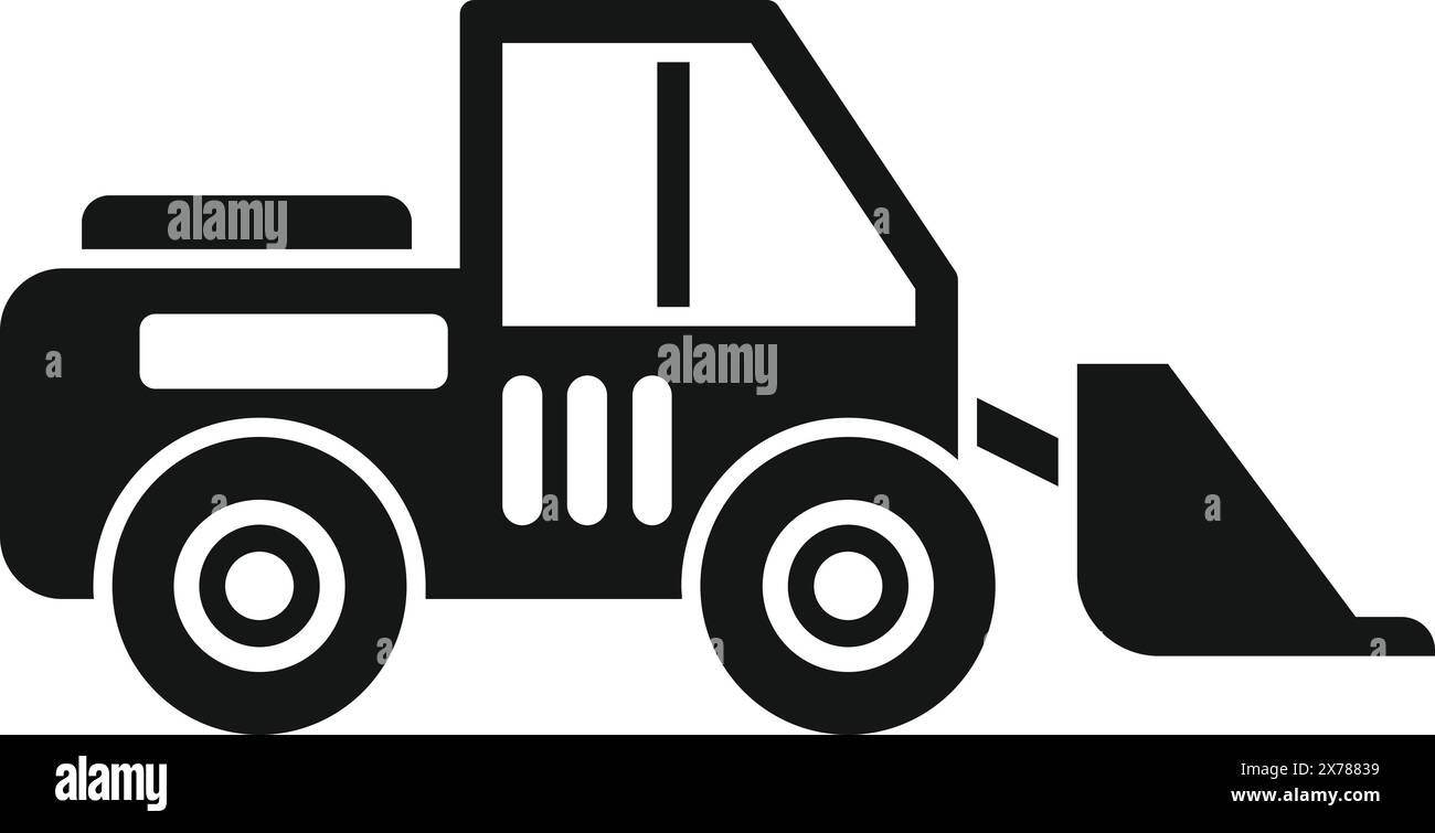 Graphic icon of a skid steer loader in bold black silhouette, suitable ...