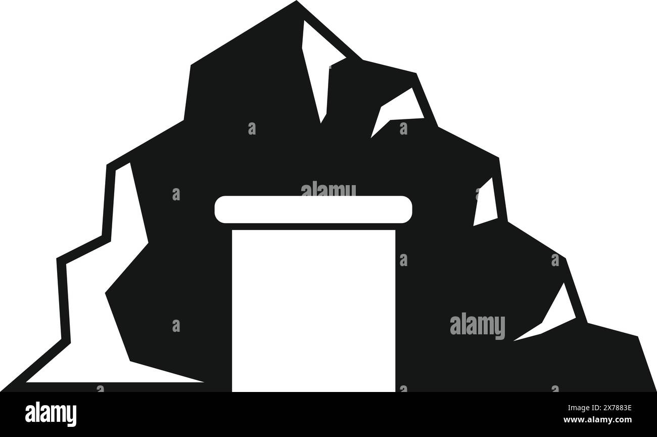 Vector graphic of a stylized mountain cave in monochrome black and ...