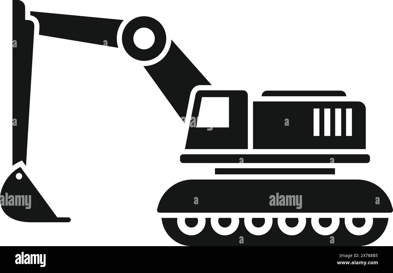 Black and white excavator silhouette vector illustration with hydraulic ...