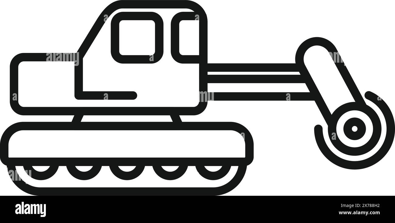Construction excavator line icon in simple outline art style for heavy ...