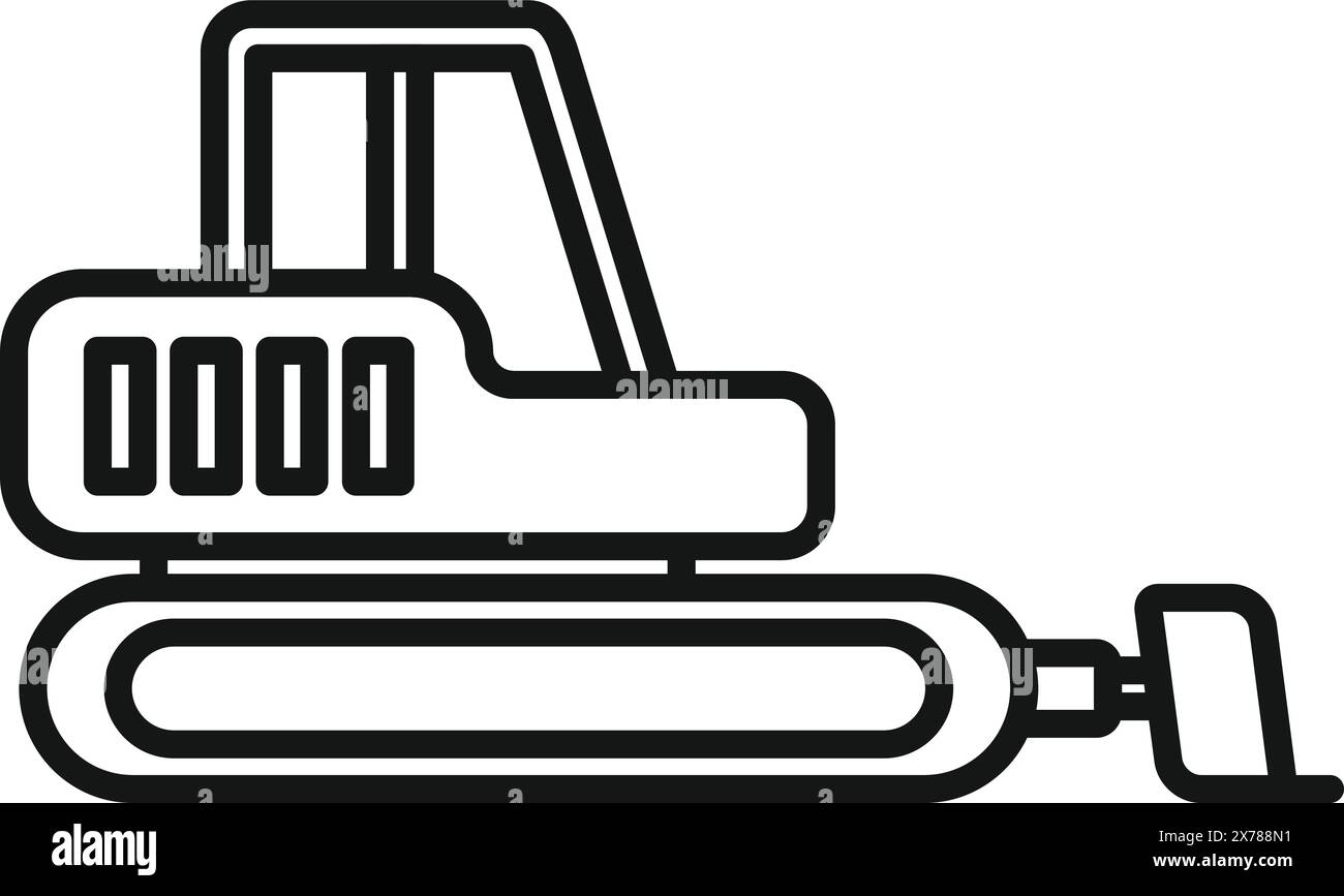 Minimalist black and white vector illustration of bulldozer line art ...