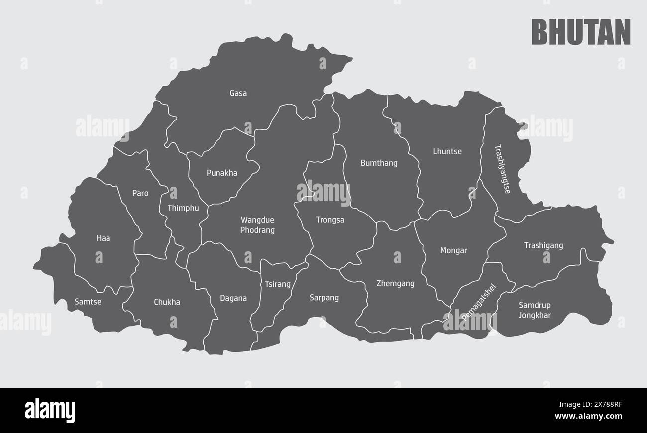 The administrative map of Bhutan with labels Stock Vector Image & Art ...