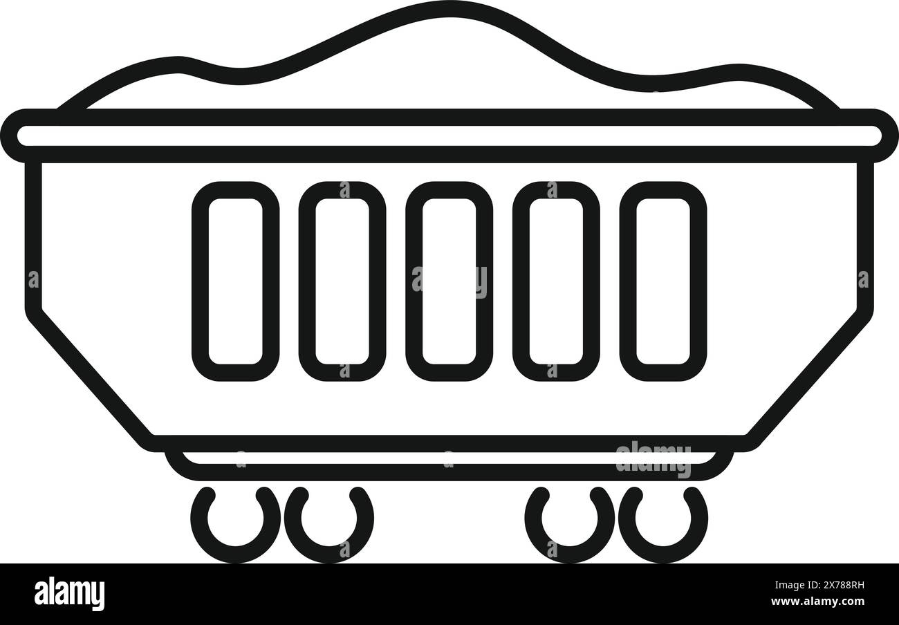 Simple line art illustration of a mining cart filled with ore, isolated ...