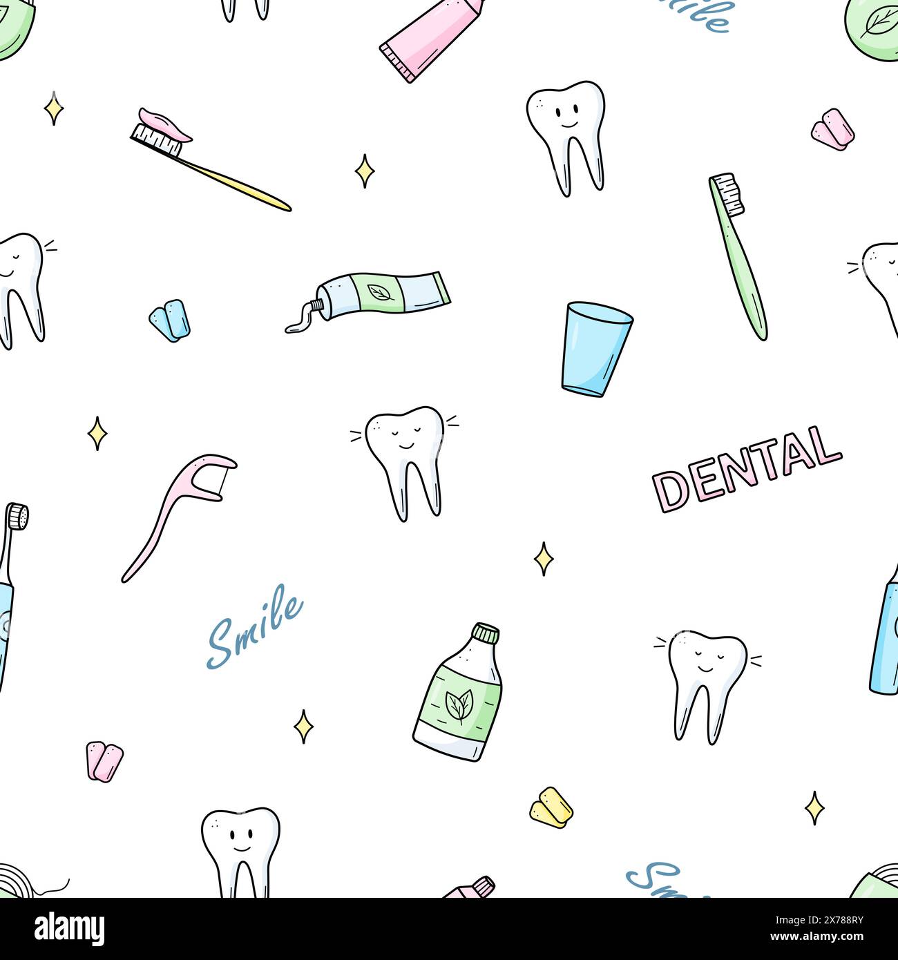 Seamless Pattern Dentistry set icons. Vector illustration of elements ...