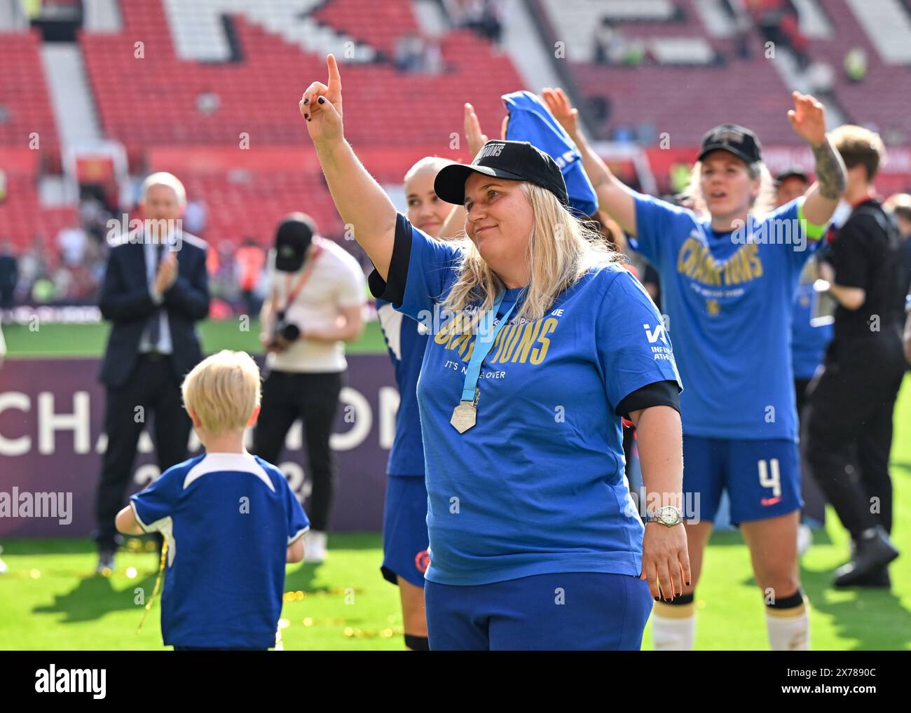 Emma Hayes manager of Chelsea Women waves to the Chelsea fans, during ...