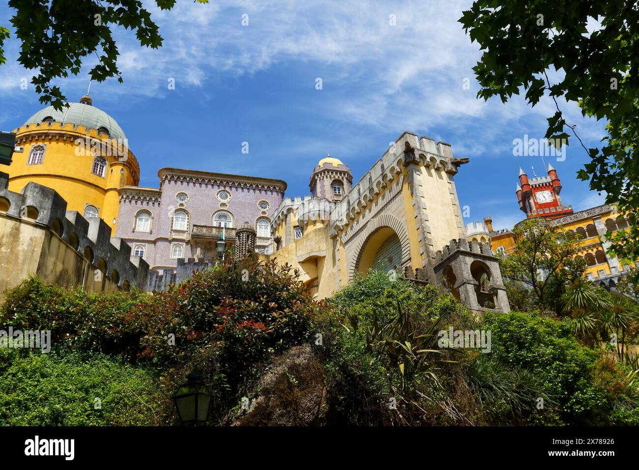 colorful Pena Palace, famous palace and one of the seven wonders in ...