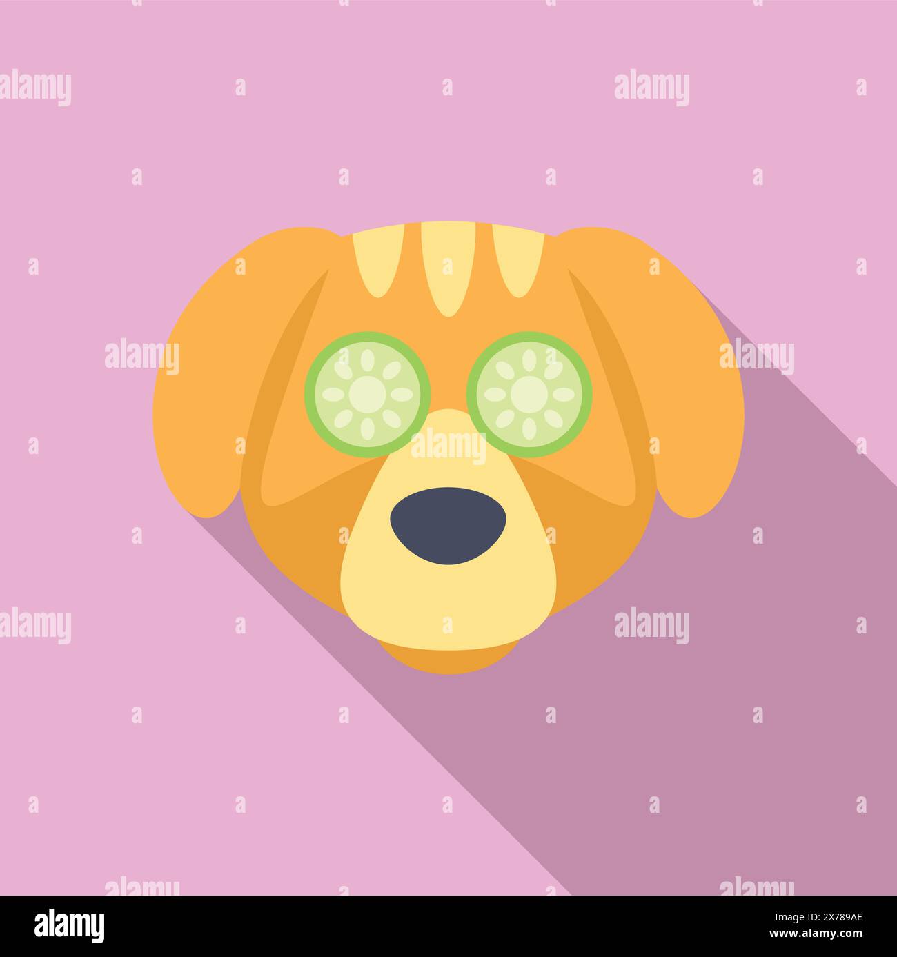 Playful flat design of a dog enjoying a spa day with cucumber slices ...