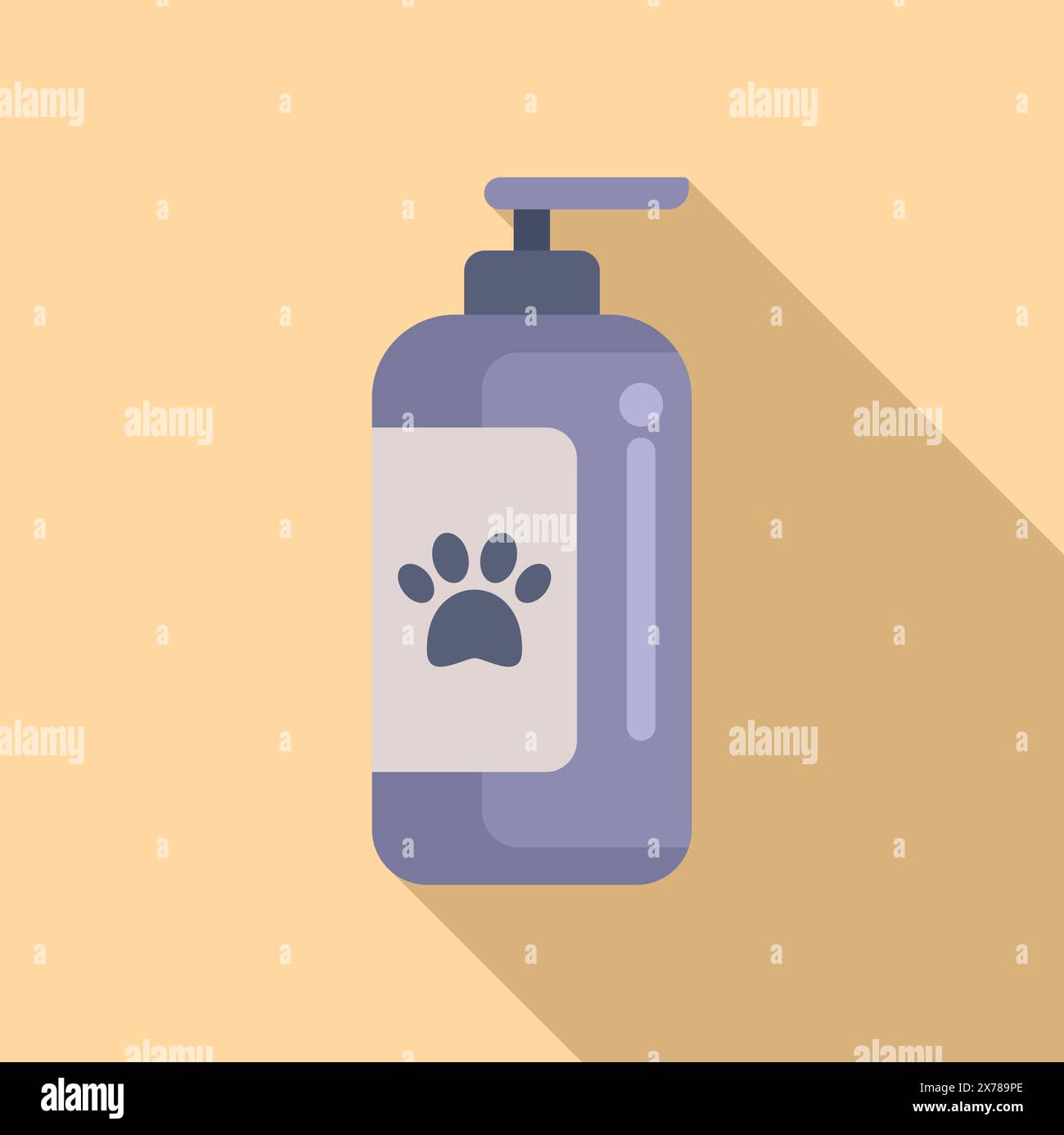 Vector illustration of pet shampoo bottle with paw print label and pump ...