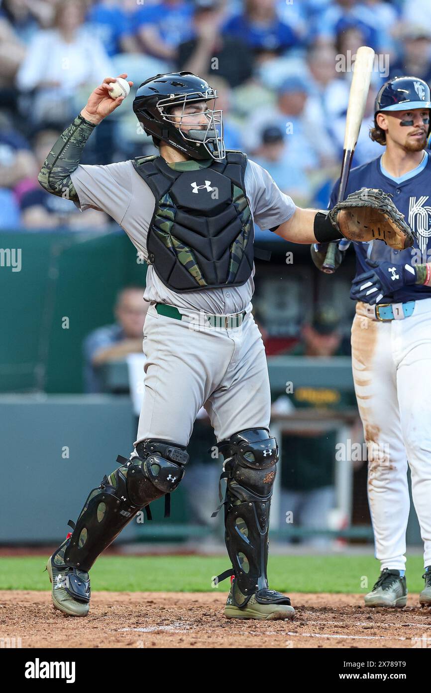 Kansas City, MO, USA. 17th May, 2024. Oakland Athletics catcher Shea ...
