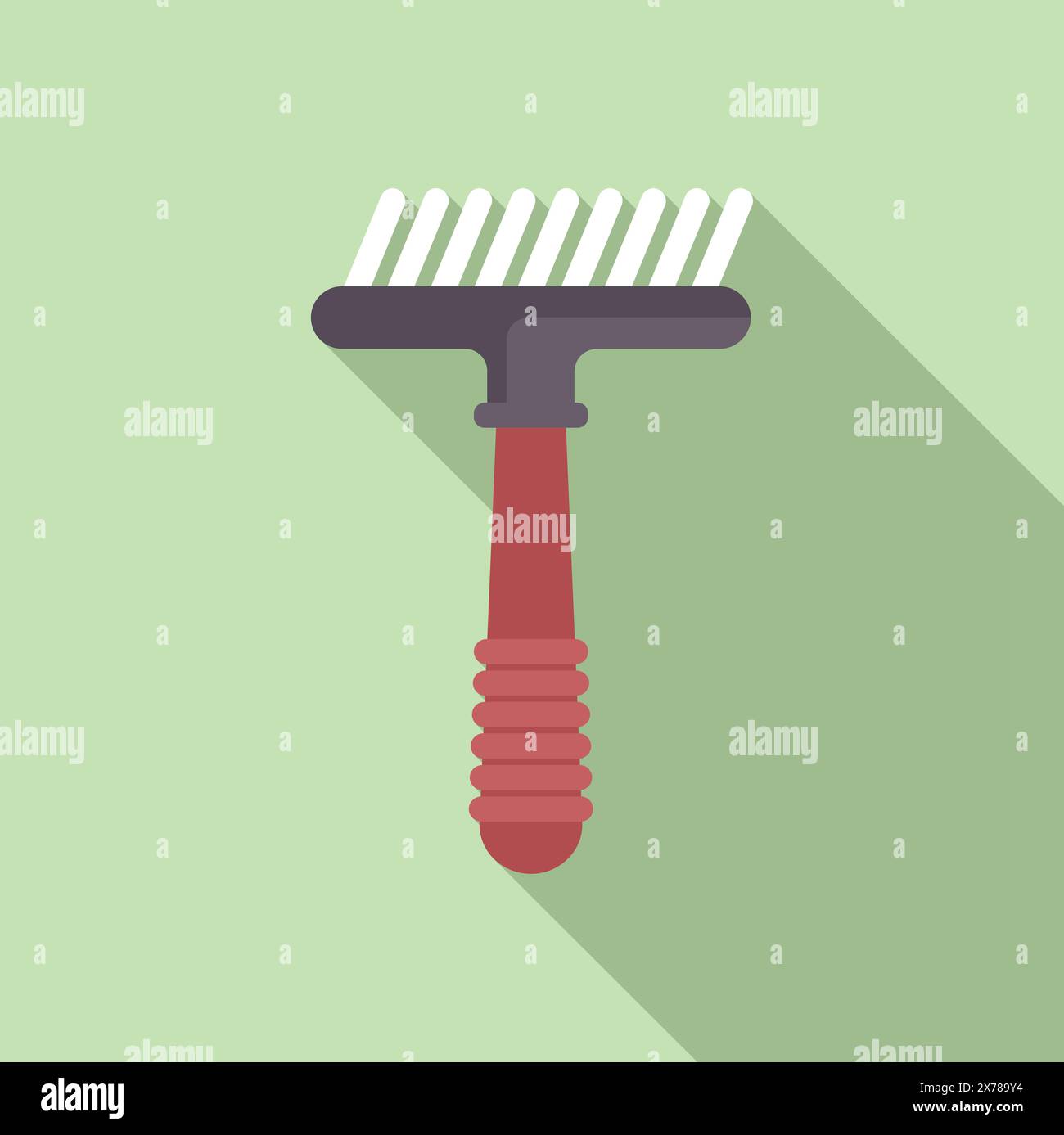 Modern flat design illustration of a garden rake with a red handle ...