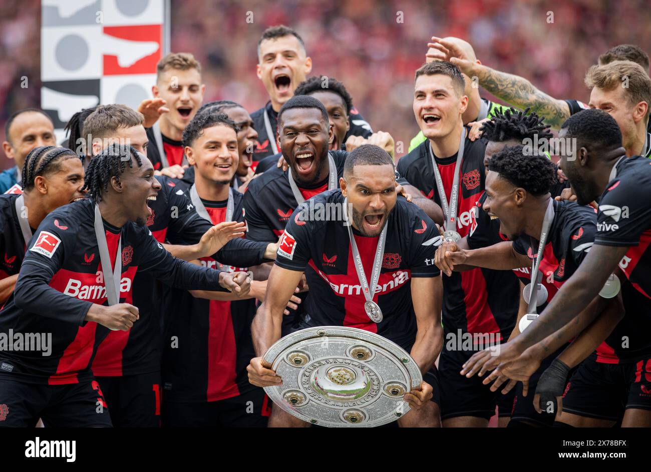 Leverkusen, Germany. 18th Mai 2024. Jonathan Tah (Leverkusen) with ...