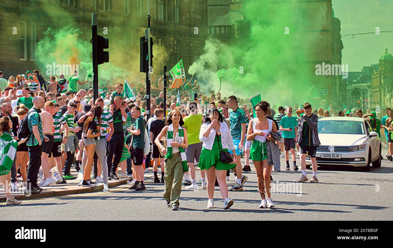 Glasgow, Scotland, UK. 18th May, 2024: Celtic fans celebrate title win ...