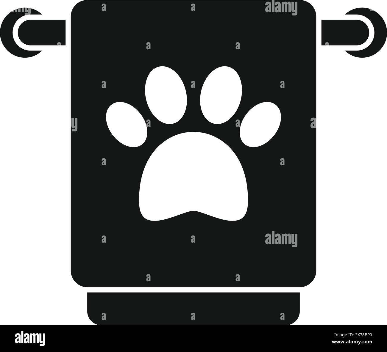 Black and white icon of a towel with a pet paw print, ideal for pet ...