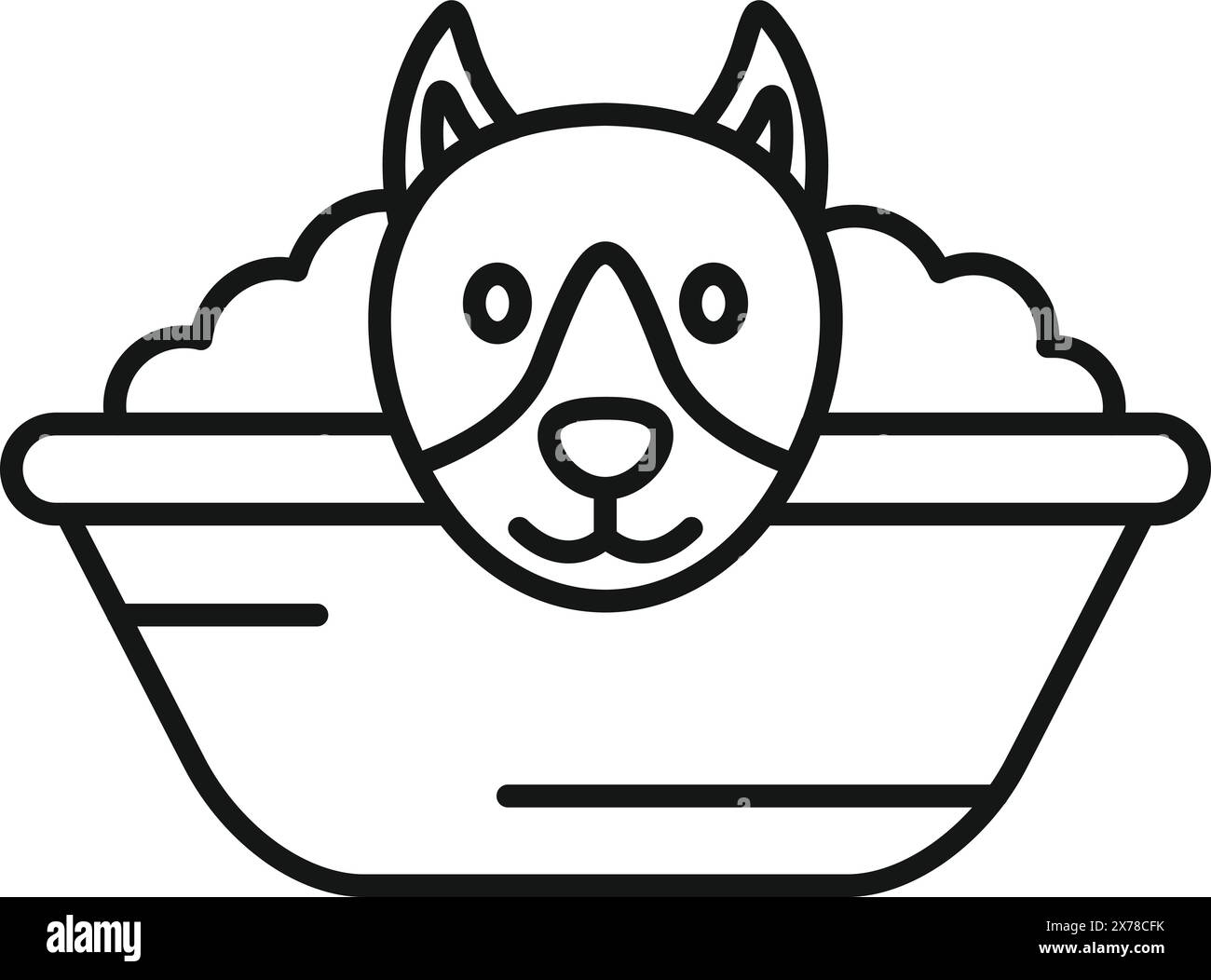 Black and white line drawing of a cute cartoon dog in a bubble bath ...
